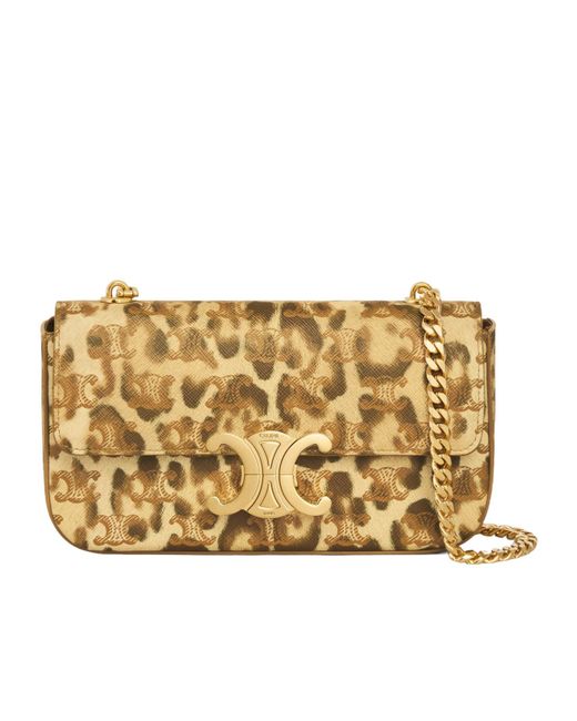 Celine Leopard Print Chain Shoulder Bag in Natural | Lyst