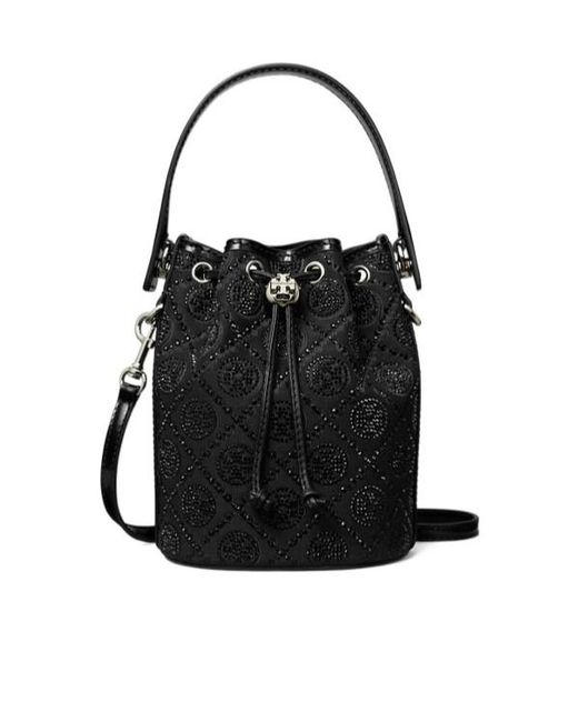 Tory Burch T-Letter Pattern Decorative Mini Bucket Bag in Black | Lyst