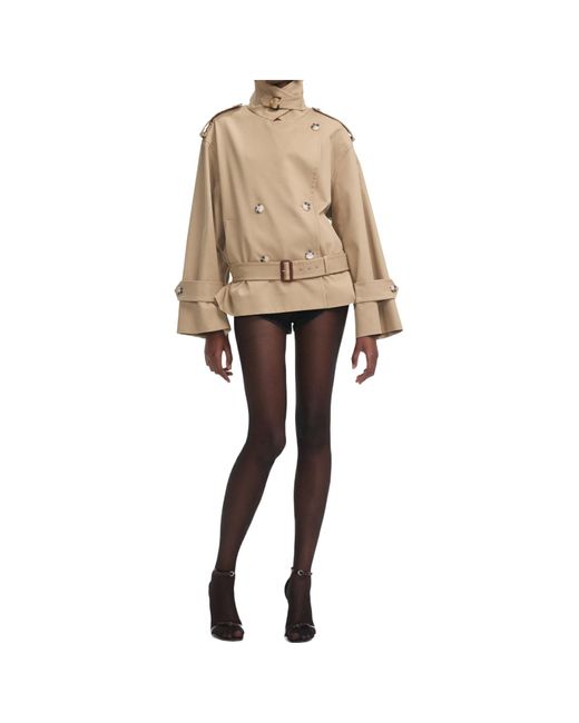 Self-Portrait Trench Jacket in Natural | Lyst UK