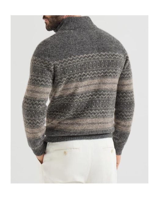 Brunello Cucinelli Fair Isle Zip-Up Sweater in Grey for Men | Lyst UK