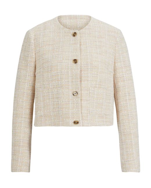 BOSS Collarless Mixed Tweed Jacket in White | Lyst