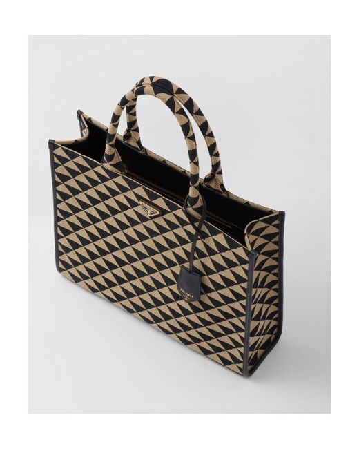 Prada Large Symbole Jacquard Fabric Handbag in Black | Lyst
