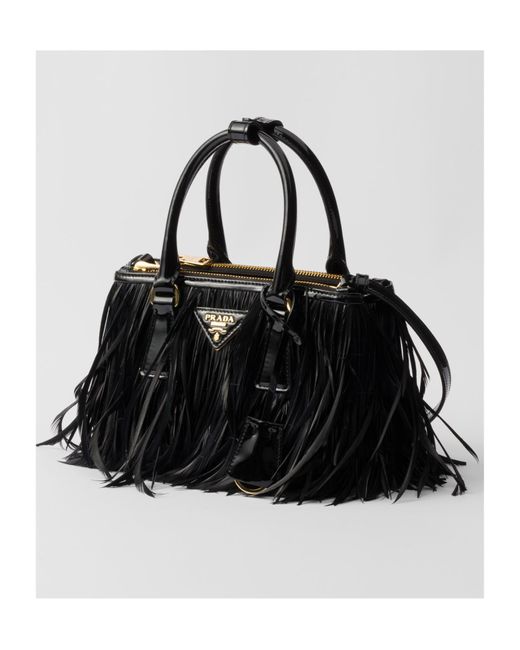 Prada Galleria Mini-Bag With Feather Trim in Black | Lyst