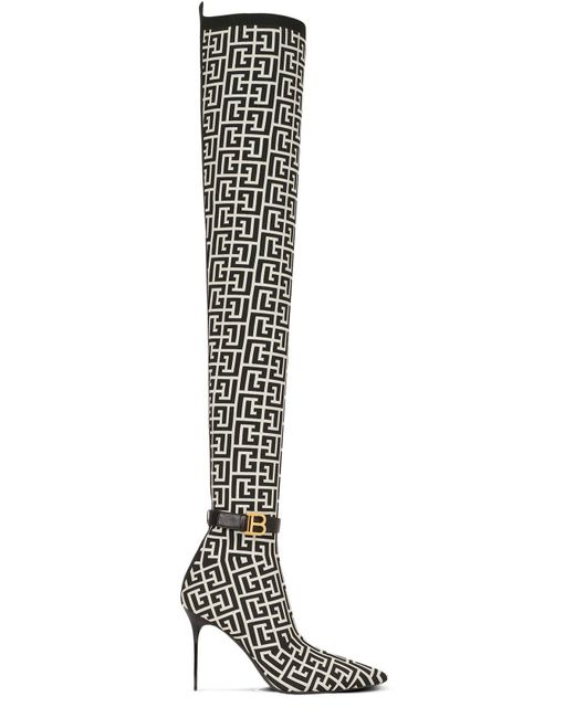 Balmain Pattern High Boots in Black | Lyst