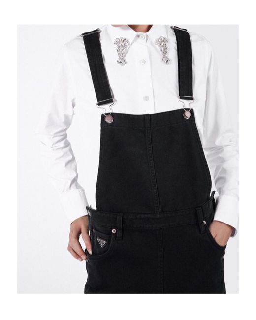 Prada Denim Overalls in Black | Lyst
