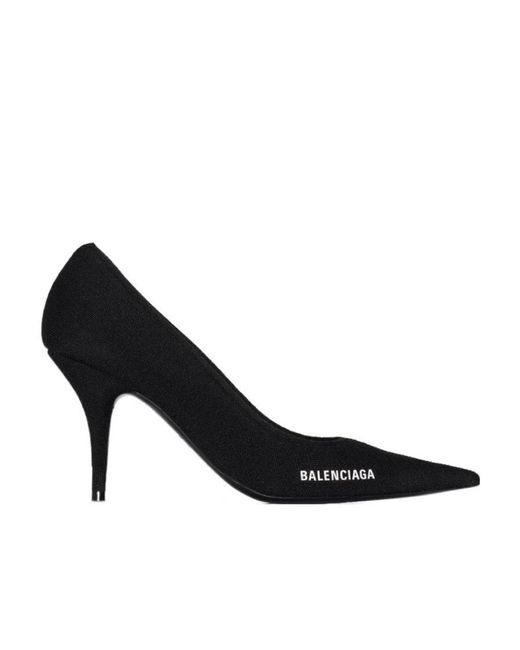 Balenciaga Logo Pointed High Heels in Black | Lyst