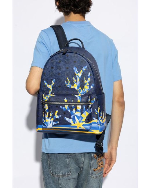 MCM Logo Backpack in Blue for Men | Lyst