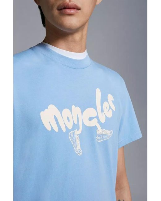 Moncler Logo Sticker T-Shirt in Blue for Men | Lyst
