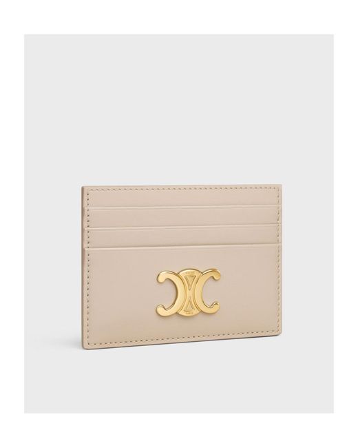 Celine Triomphe Logo Card Holder in Natural | Lyst