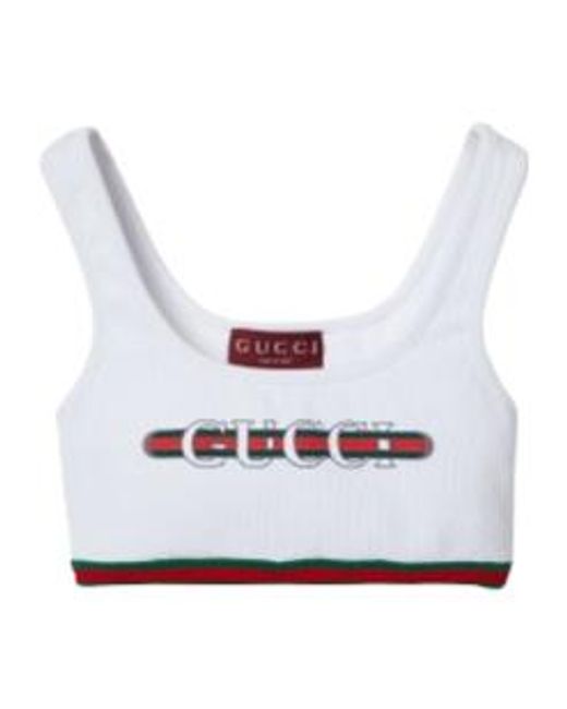 Gucci Web-Detail Ribbed Crop Top in White | Lyst
