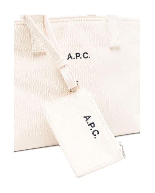A.P.C. Logo Canvas Tote Bag in Natural | Lyst