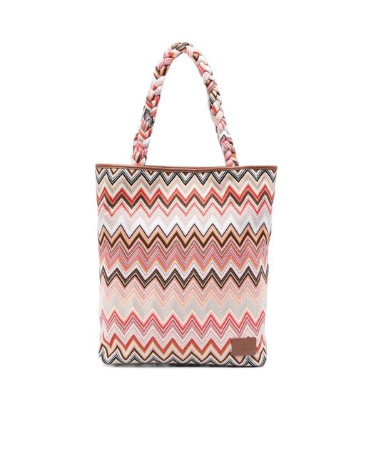 Missoni Zigzag-Woven Tote Bag in Pink | Lyst