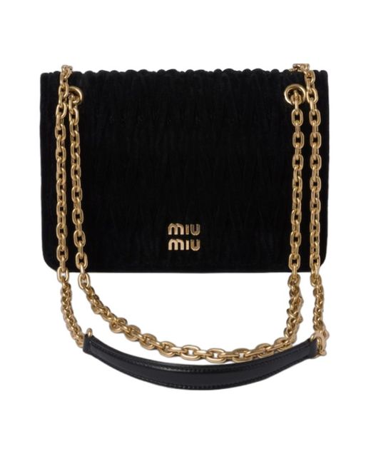 Miu Miu Mini Matelassé Logo Shoulder Bag in Black | Lyst