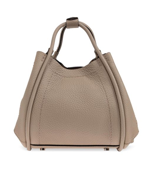 Max Mara Logo Plaque Top Handle Bag in Natural | Lyst