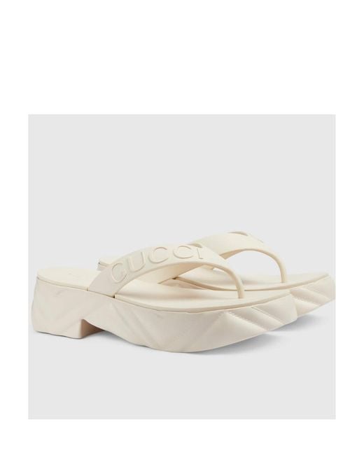 Gucci Logo-Debossed Platform Flip-Flops in White | Lyst