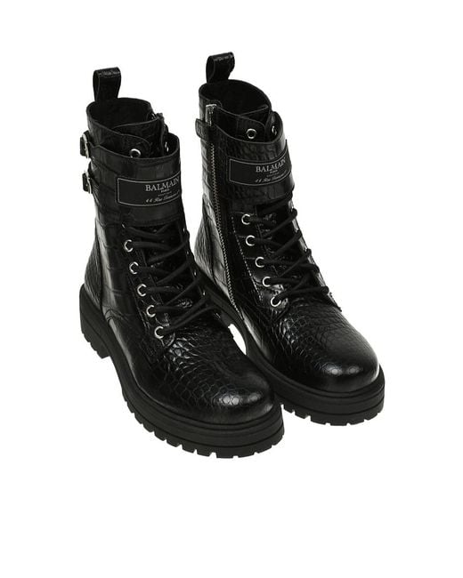 Balmain Laced Boots in Black | Lyst