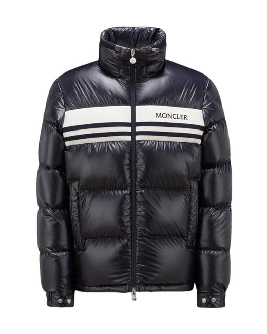 Moncler Logo Embroidered Zip-Up Puffer Jacket in Black for Men | Lyst