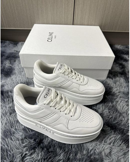 Celine Block Wedge Outsole Sneakers in White | Lyst