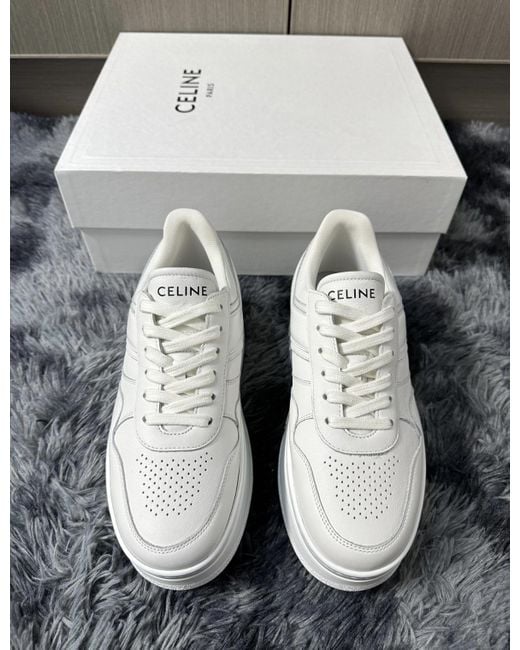 Celine Block Wedge Outsole Sneakers in White | Lyst