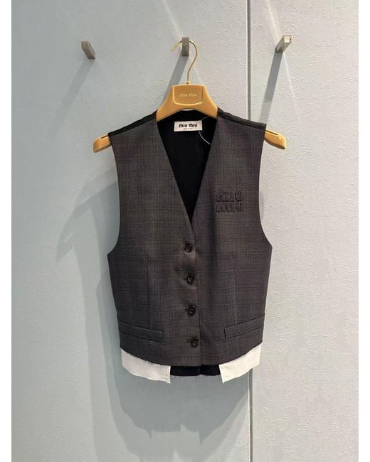 Miu Miu Embroidery Logo Vest in Gray | Lyst