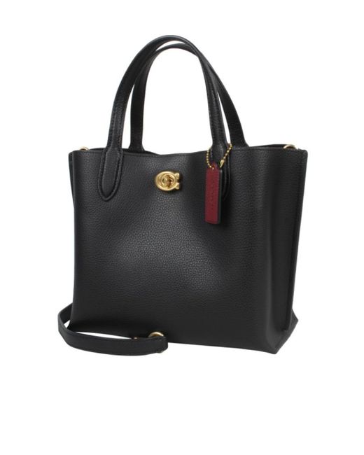 COACH Tag-Detail Leather Tote Bag in Black | Lyst