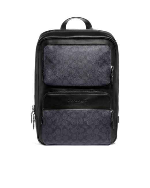 COACH Monogram-Print Leather Backpack in Black for Men | Lyst