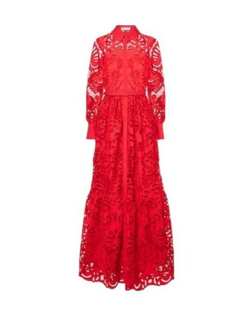 Self-Portrait Cotton Lace Gown in Red | Lyst UK
