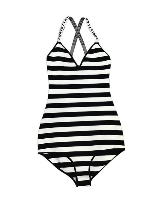 Dior Horizontal Stripe Logo Swimsuit in White | Lyst
