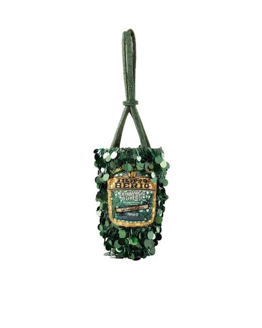 Anya Hindmarch Mini Embellished Satin Bucket Bag in Green | Lyst UK