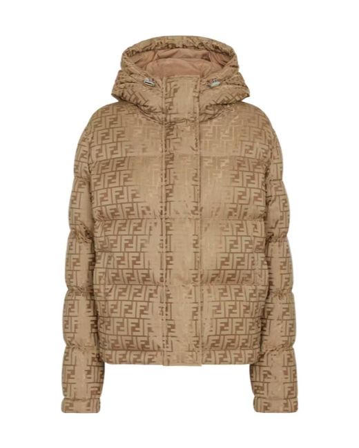 Fendi Monogram Padded Jacket in Brown | Lyst