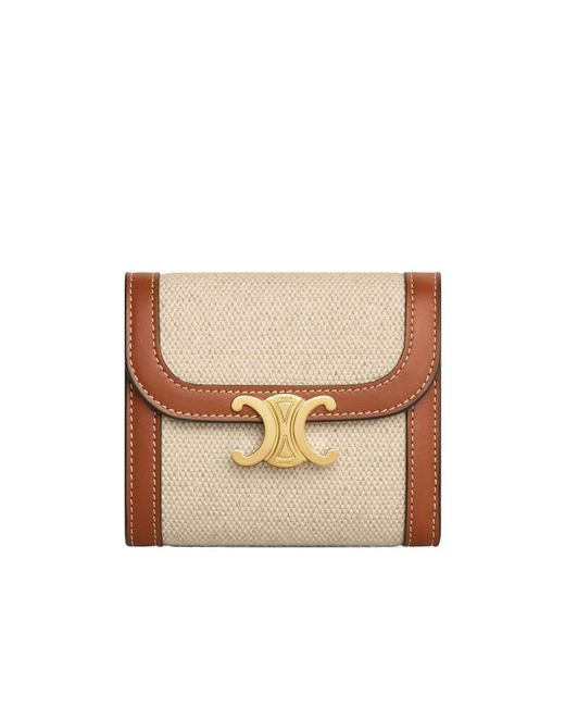 Celine Small Triomphe Wallet in White | Lyst