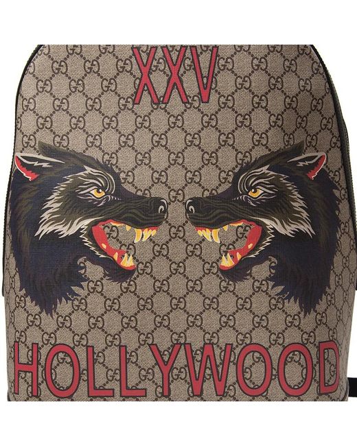 Gucci Wolf Head Printed Backpack in Brown for Men | Lyst