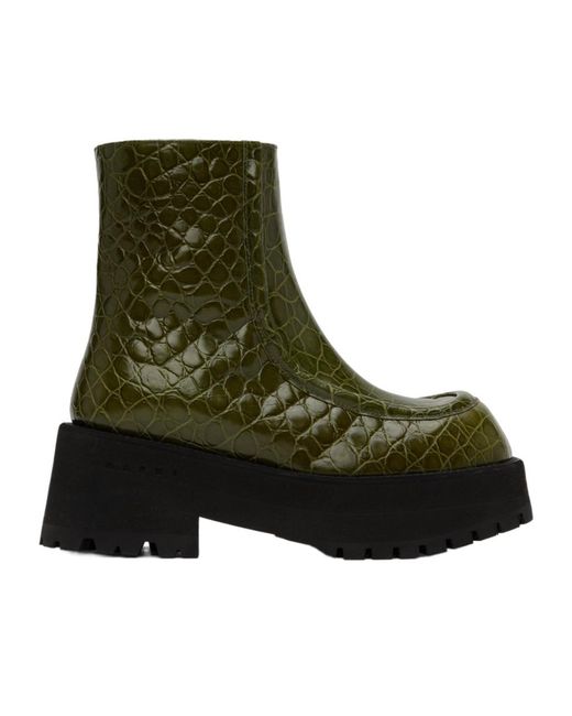 Marni Embossed Ankle Boots in Green | Lyst