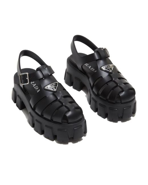 Prada Monolith Foam Rubber Logo Platform Sandals in Black | Lyst