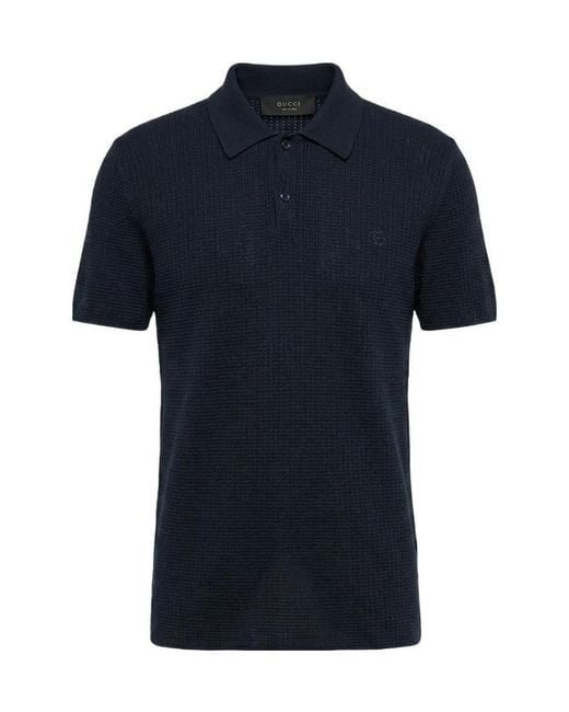 Gucci Technical Knit Fabric Polo Shirt With Embroidery in Blue for Men ...