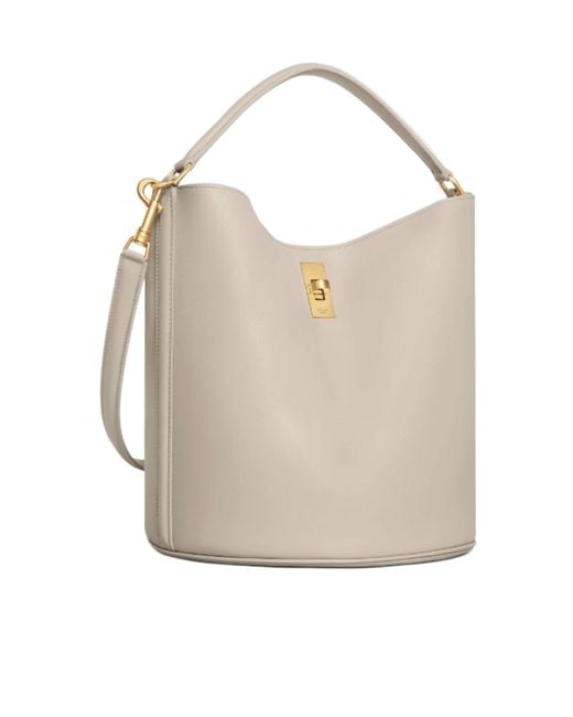 Celine Bucket 16 Logo Shoulder Bag in White | Lyst