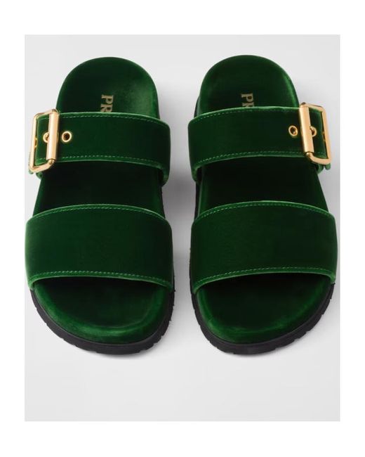 Prada Velvet Slides in Green | Lyst