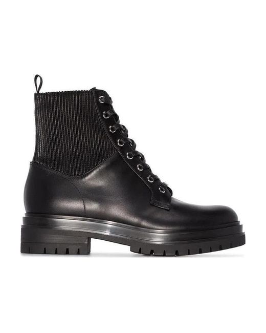Gianvito Rossi Martis 20 Ribbed-Detail Combat Boots in Black | Lyst