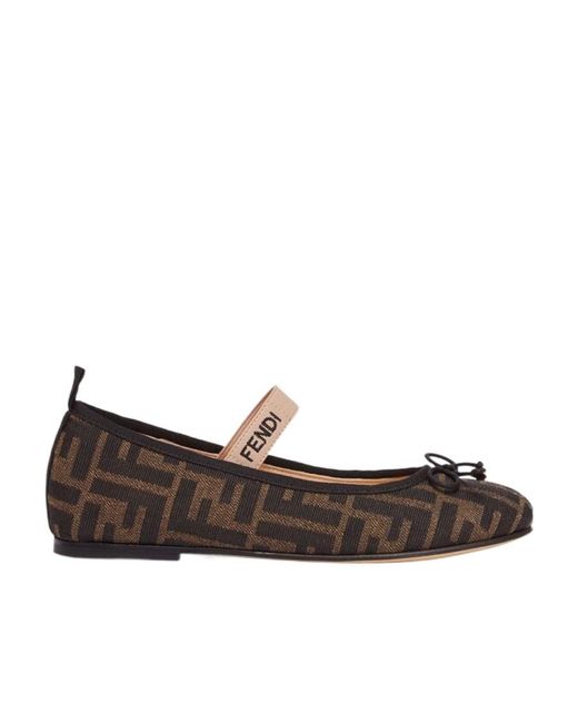 Fendi Ff-Pattern Logo-Tape Ballerina Shoes in Brown | Lyst
