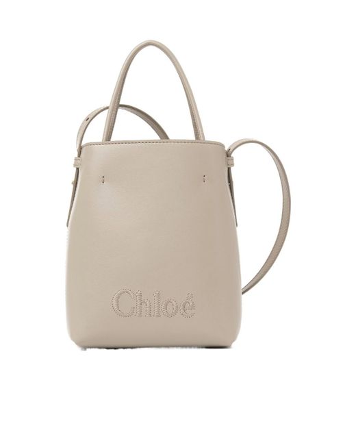 Chloé Logo Shoulder Bag in Natural | Lyst