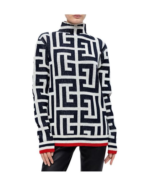 Balmain Alphabet Sweater in Blue | Lyst