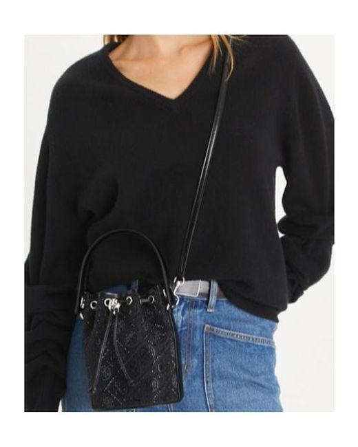 Tory Burch T-Letter Pattern Decorative Mini Bucket Bag in Black | Lyst