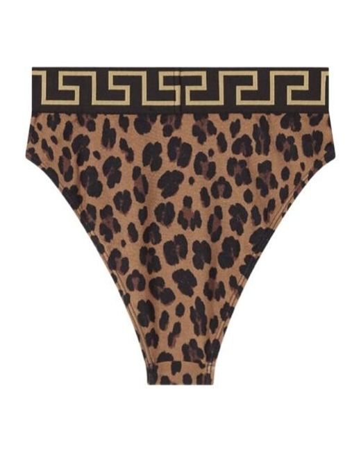 Versace Greca-Trim Leopard-Print Bikini Bottoms | Lyst