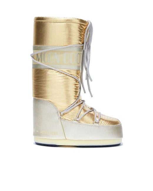 Moon Boot Icon Metallic-Effect Snow Boots in Natural | Lyst