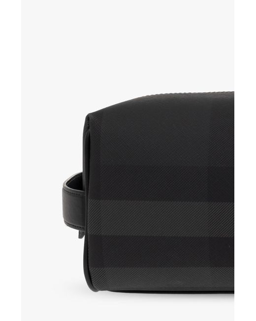 Burberry Logo-Lettering Check-Pattern Wash Bag in Black for Men | Lyst