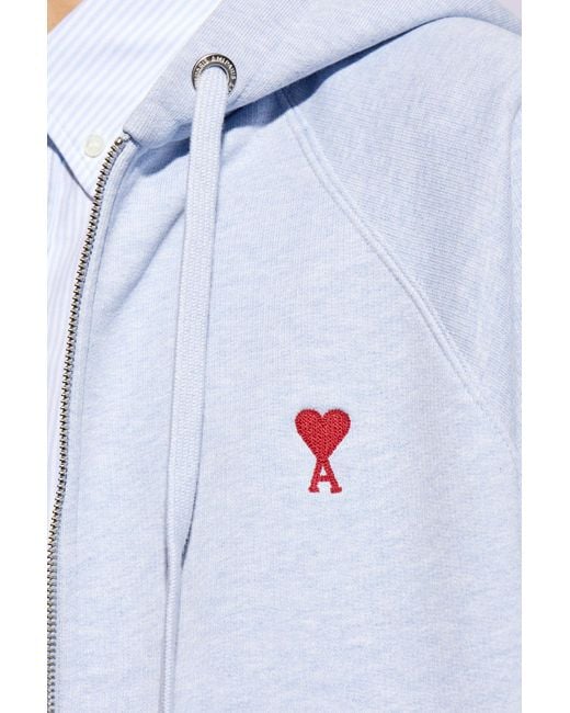 Ami Paris Ami Ami De Coeur Logo Embroidered Zip-Up Hoodie in Blue | Lyst