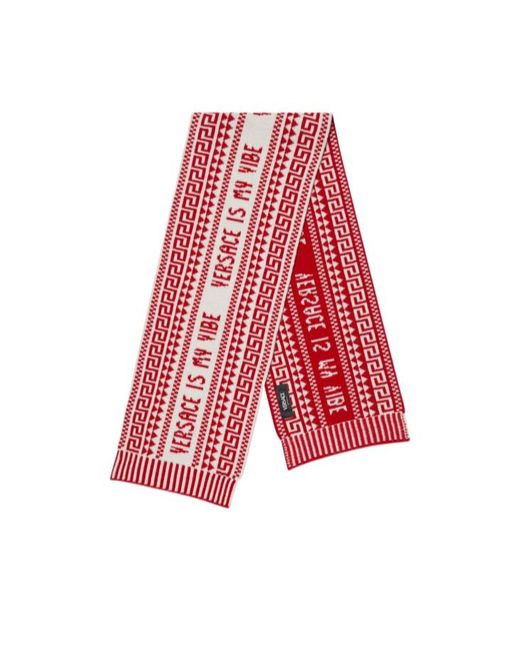 Versace Fair Isle Jacquard Scarf in Red | Lyst