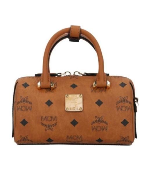 MCM Logo Print Tote Bag in Brown | Lyst
