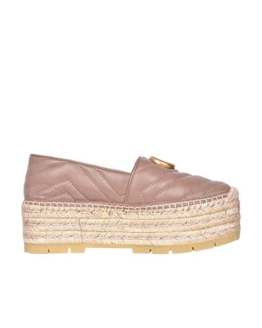 Gucci Gg Straw Platform Shoes in Pink | Lyst
