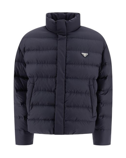 Prada Triangle-Logo Puffer Jacket in Blue for Men | Lyst